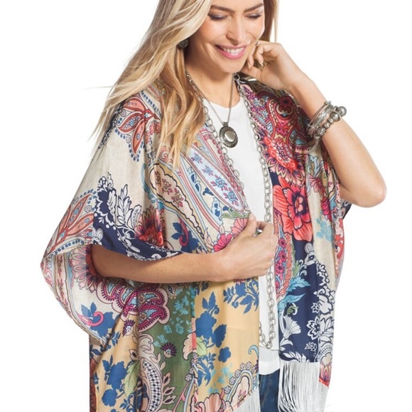 Chico's | Tops | Chicos L Xl Kimono Silk Modal Blend Ella Paisley ...